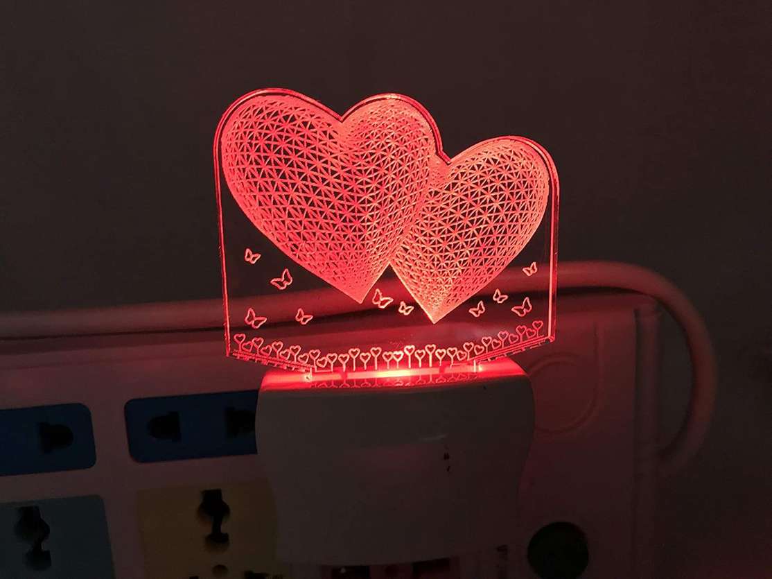 BellAella NIGHT LAMP 3D ILLUSION DUAL HEART NIGHT LAMP WITH 7 COLOR ...