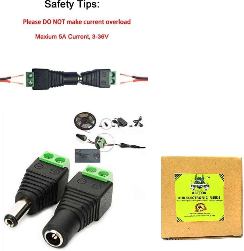 TechSupreme Dc Connectors Screw Type DC Pin Connector Male Female Wire ...