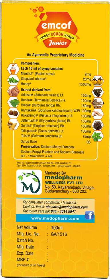 Medopharm Wellness Emcof Ayurvedic Honey Cough Syrup Junior Price in ...