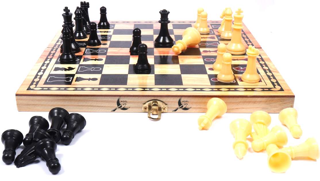 Wooden Folding Chess Set with Plastic Chess Pieces Party & Fun Games ...