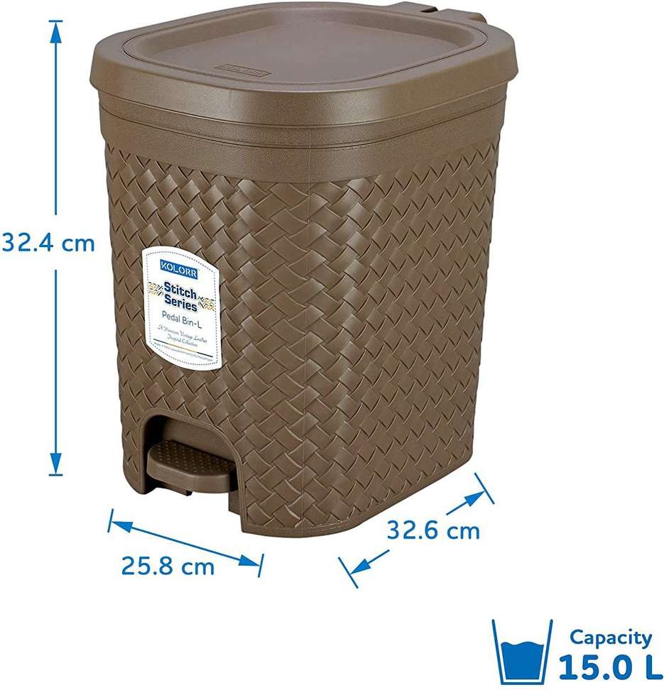 KOLORR Stitch Pack of 1 LT Brown Pedal Wastebin For Home 15 Litres ...