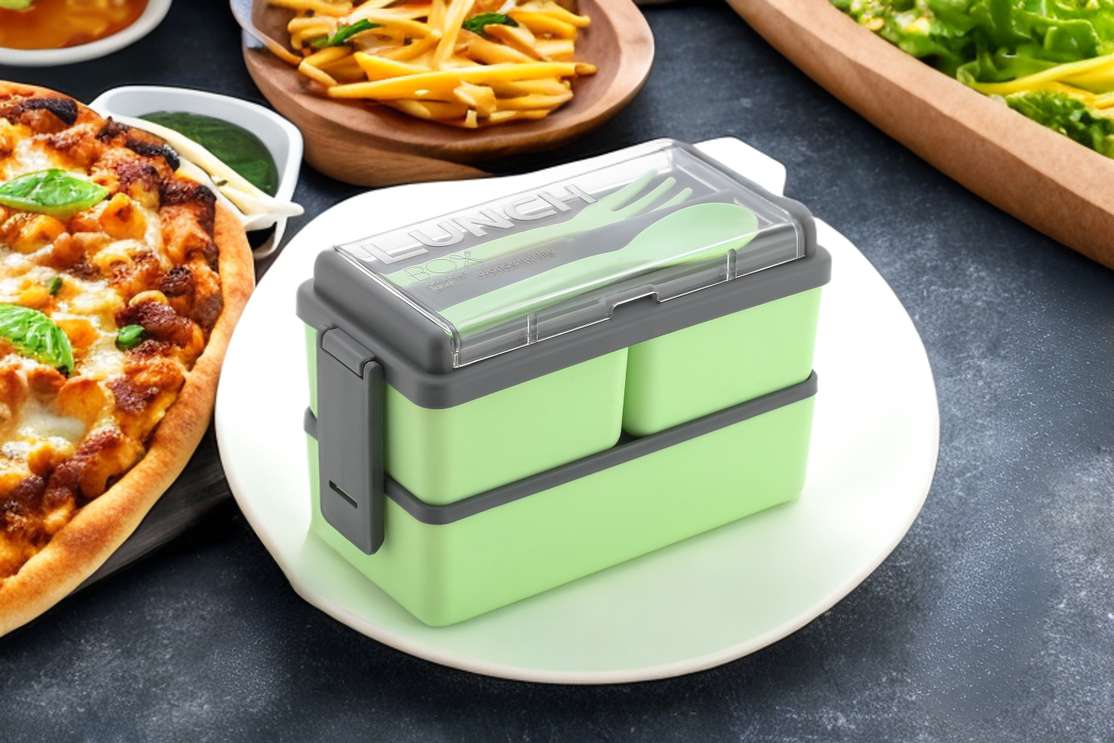 Rectangular Classy 3 Section Lunch Box With 1 Spoon & 1 Fork 3 ...
