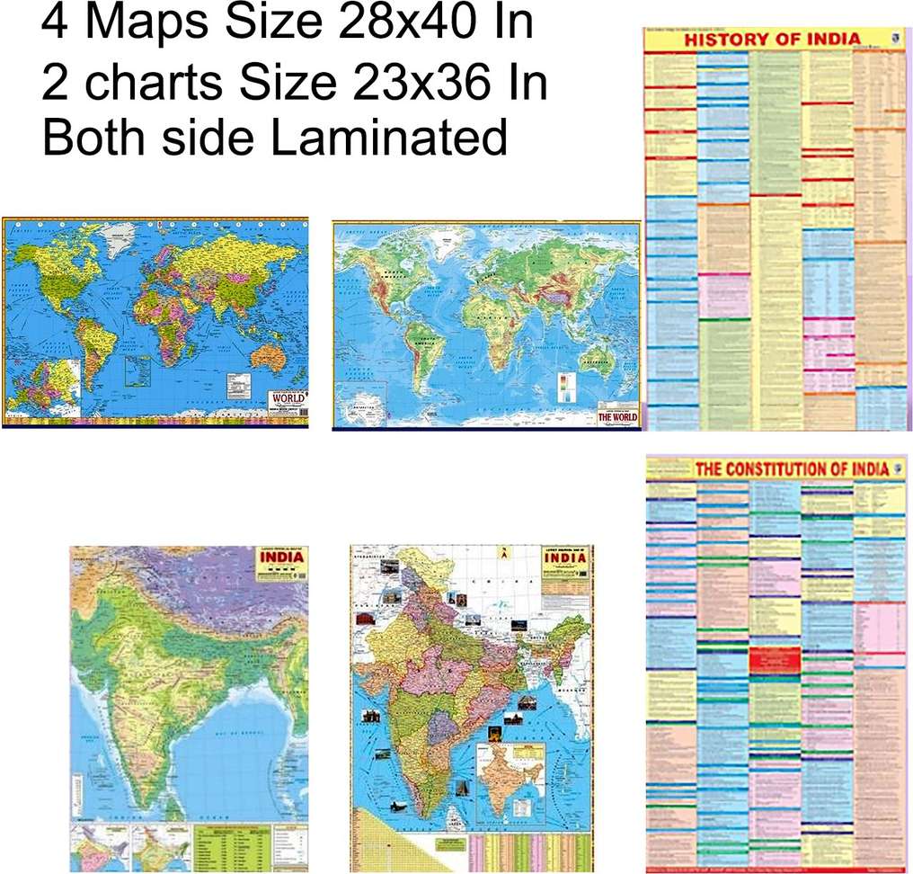 Laminated Constitution & History of India Charts With Political and ...