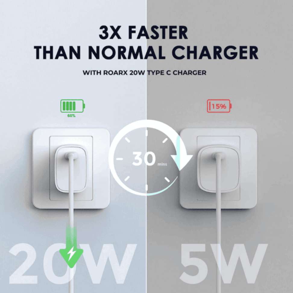 RoarX 20W Quick Rapid Charge Pro Charge Mobile Charger with Detachable ...