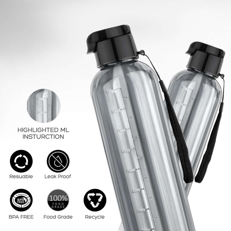 NEKI Pack of 6 STYLISH BOTTLE TRANSPARENT BLACK COLOR WITH SPORTY CAP ...