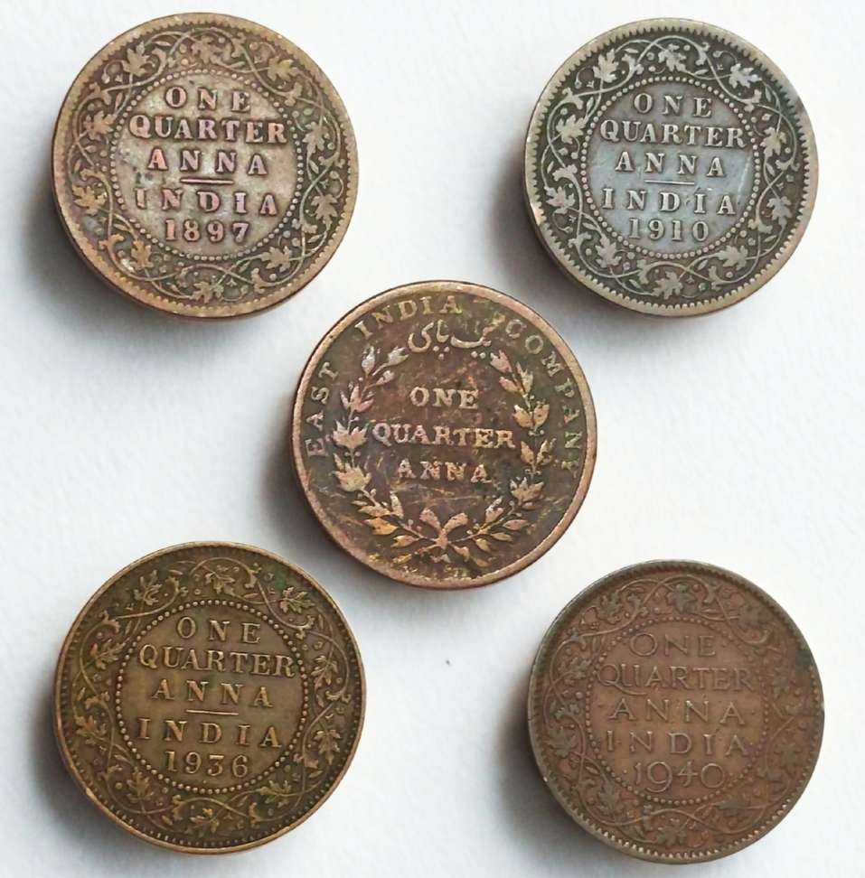 SHUBHCOINS British Raj 1835-1947 Series, 1 Quarter Anna Copper-Bronze ...