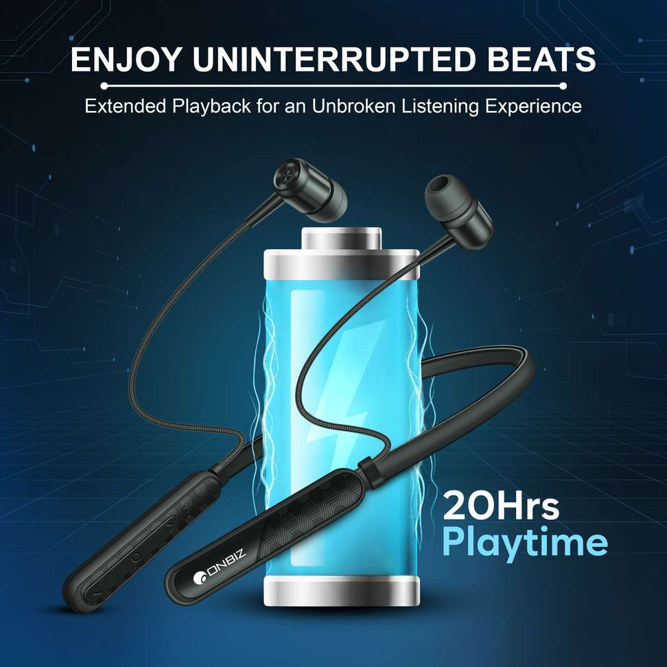 ONBIZ Stereo Sound Neckband With Bluetooth V5.3, Type-C, Active Comfort ...
