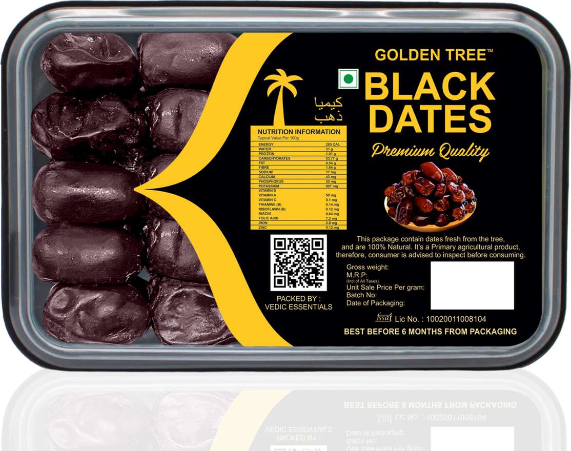 Golden Tree Premium Black Dates khajur 400grams High in Iron, Calcium ...