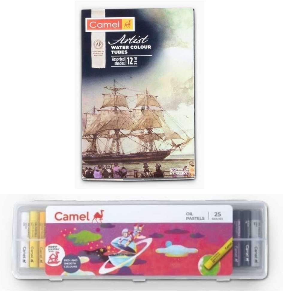 ARTIST WATER COLOUR TUBE 12 SHADE X 5 ML EACH + CAMEL OIL PASTEL 25 ...