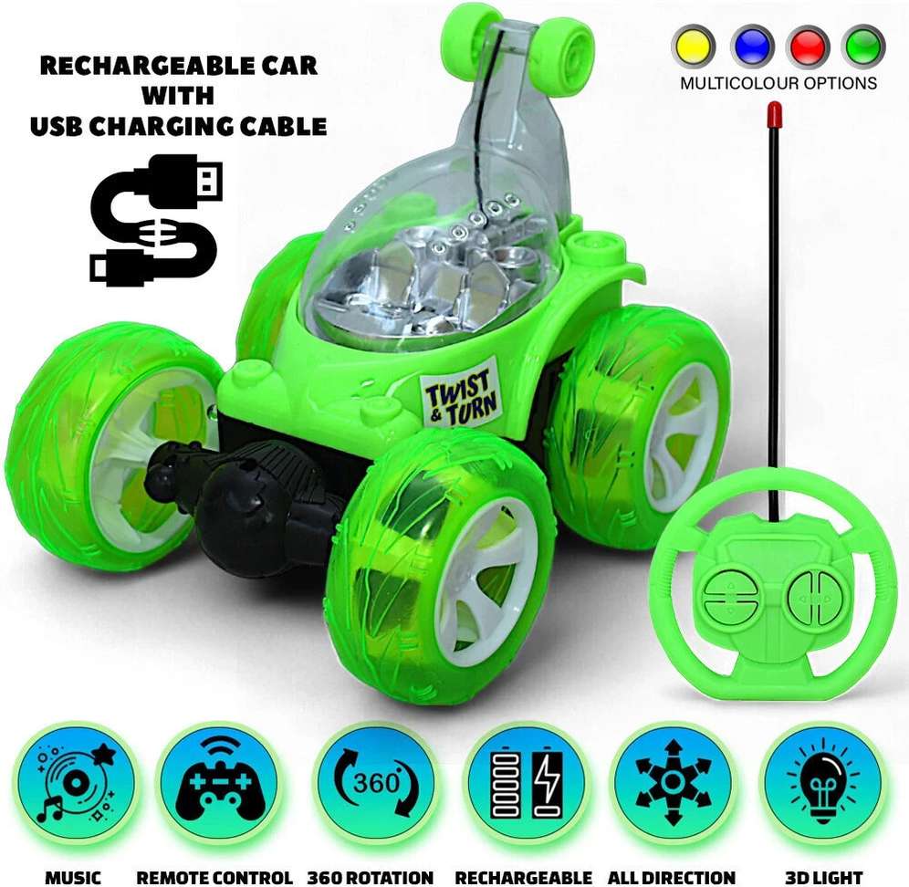 360 Rechargeable Stunt Car With 3D Light and Music with USB Cable Price ...