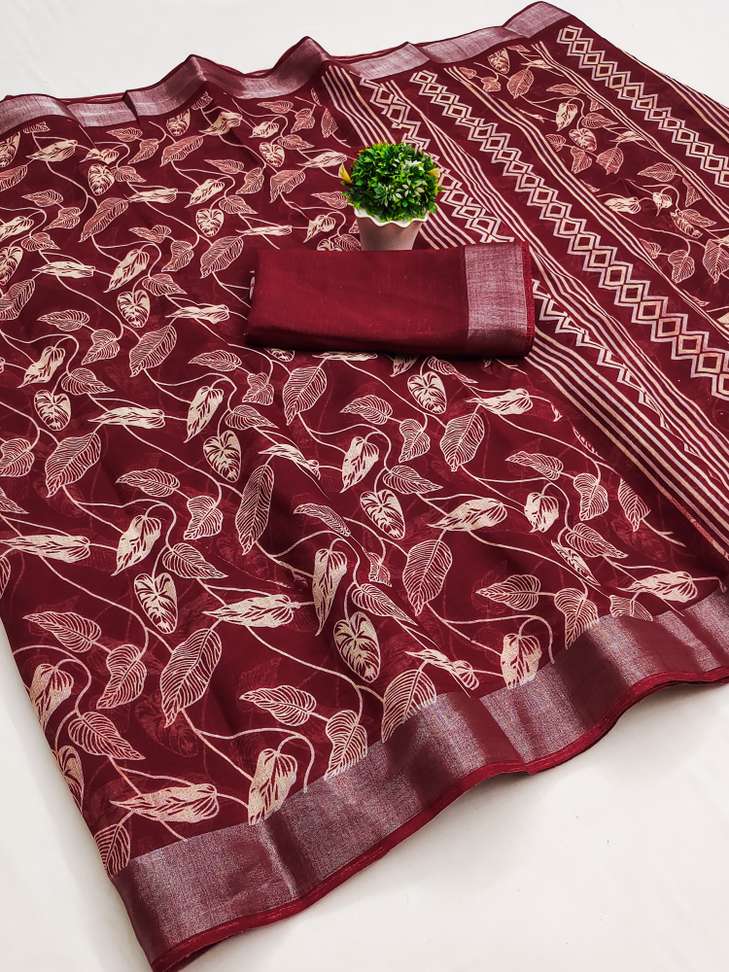 Floral Print Bollywood Linen Saree Price in India - Buy Floral Print ...