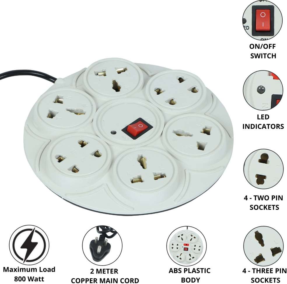 Digiway 8 + 1 Round Power Strip Extension Cord/Board with 1 Switch ...