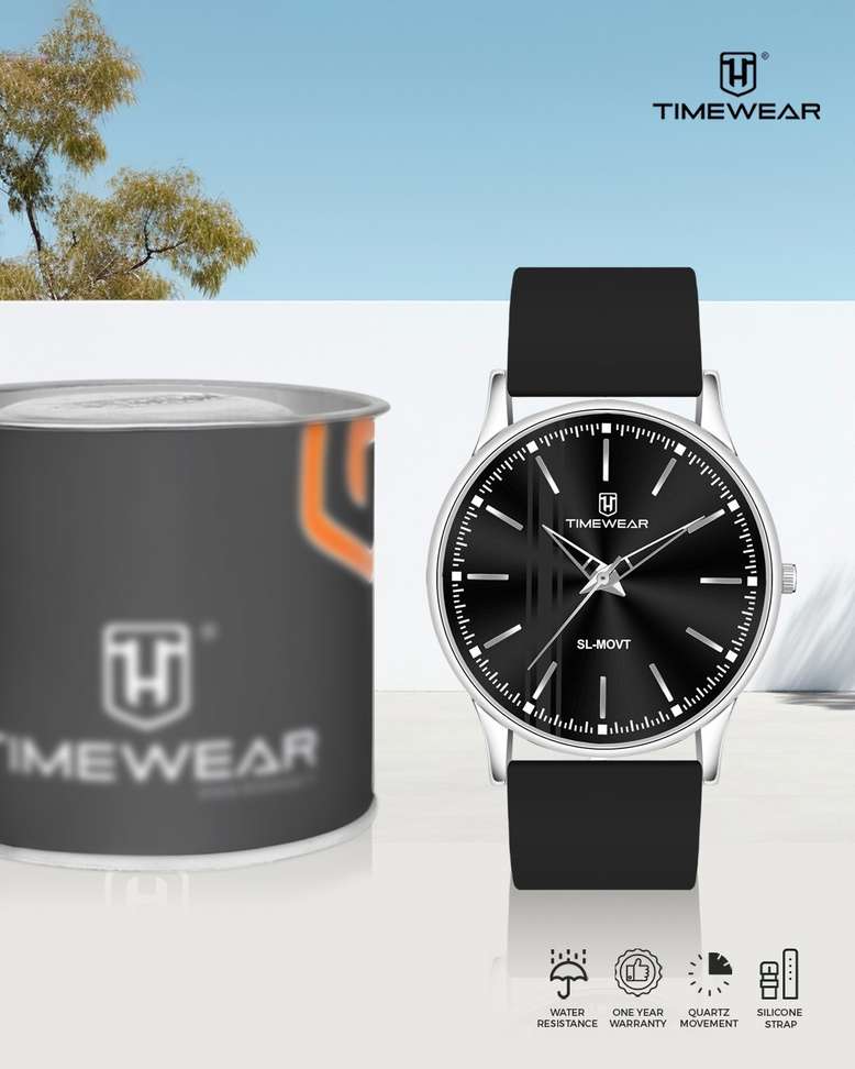 327BDTG-S TIME WEAR Analog Black Dial Black Silicone Strap Quartz ...