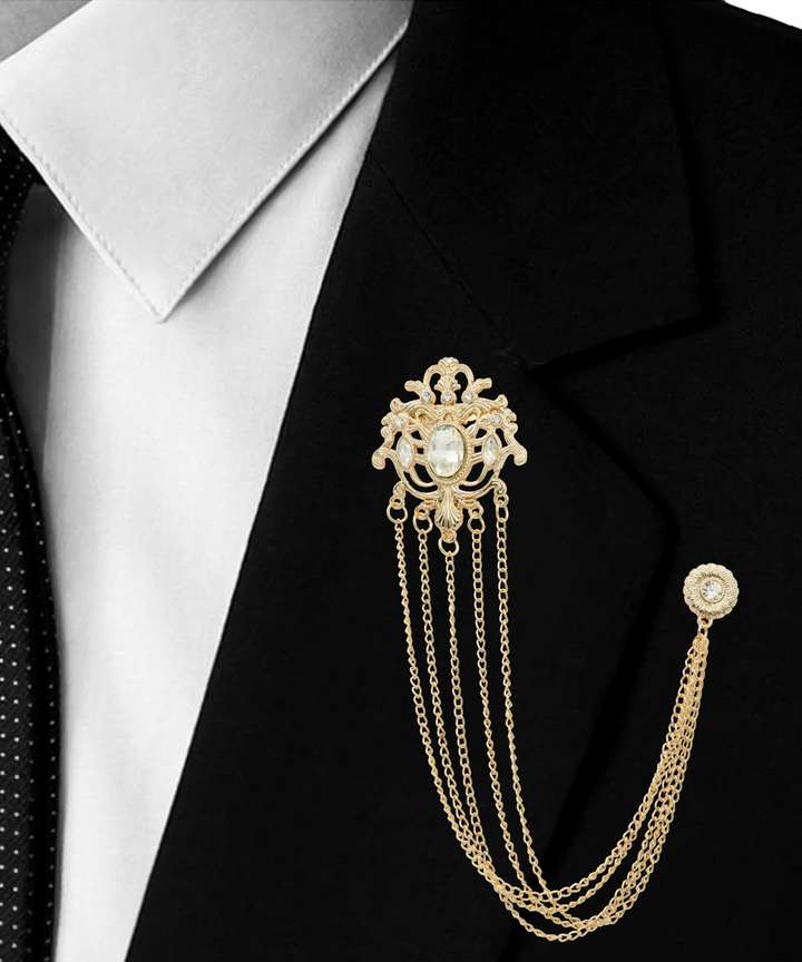 Adorn Golden Long Chain White Rhinestone Suit Coat Brooch For Men Brooch Price in India Buy Adorn Golden Long Chain White Rhinestone Suit Coat Brooch For Men Brooch online at Flipkart