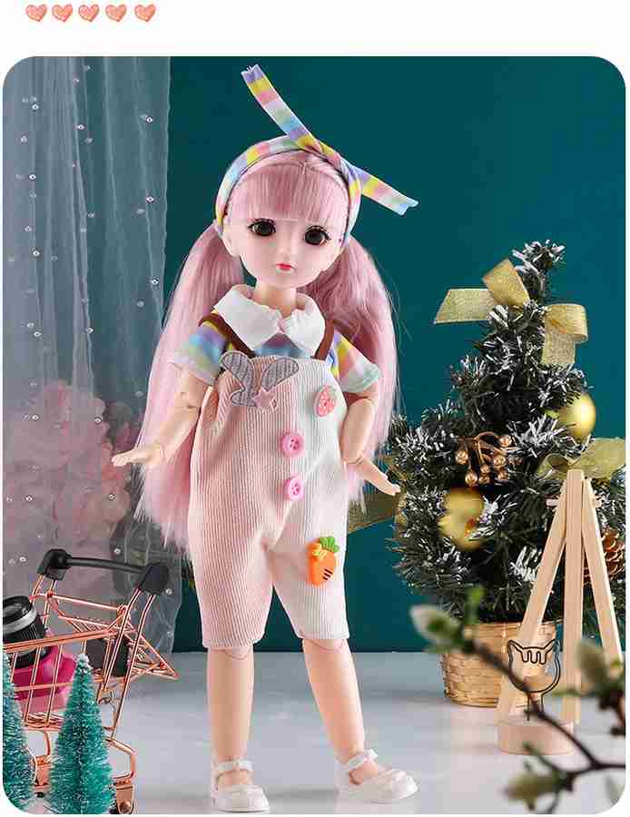DSR Doll Set Movable Joint Makeup Cute Girl Brown Eyes Fashionable Doll for Kids Girls Size 30 cm Color Pink Dress