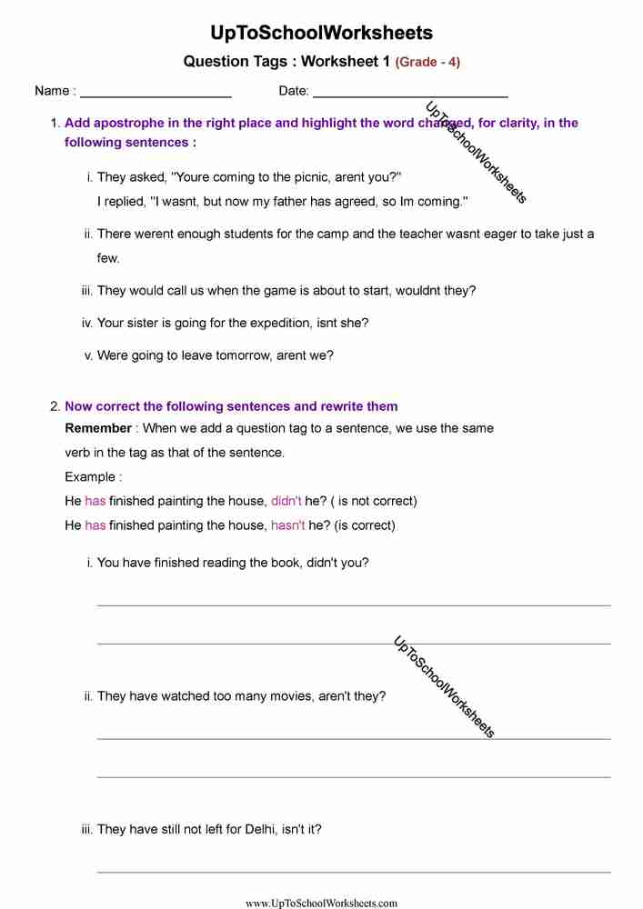 English Grammar Worksheets For Grade 4 With Answers Class 4 MTG 51