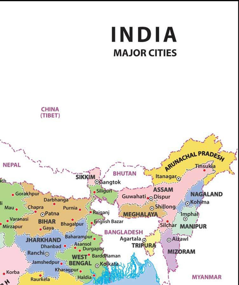 India Map With Cities Modern Isolated Illustration. Simplified