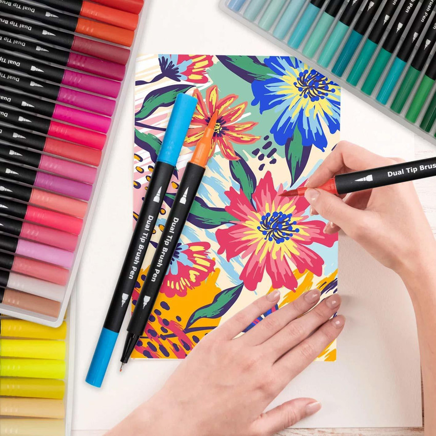 Flipkart Levin 24 Colors Dual Tip Brush Pens Fineliners Art Markers Watercolor Marker and Highlighters for Adult Coloring Books Drawing Sketching Bullet Journal Calligraphy dual tip brush pen
