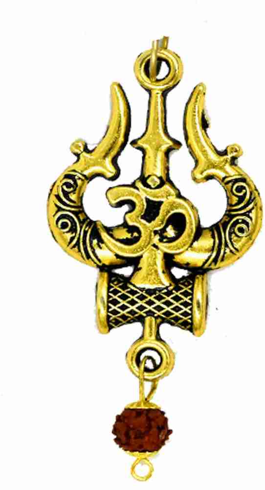 Trishul Damru Logo Shiv Trishul & Damroo Pendant In Gold With Diamonds