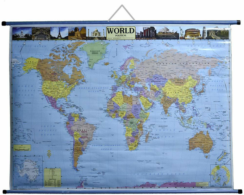 Large World Wall Map Political Paper