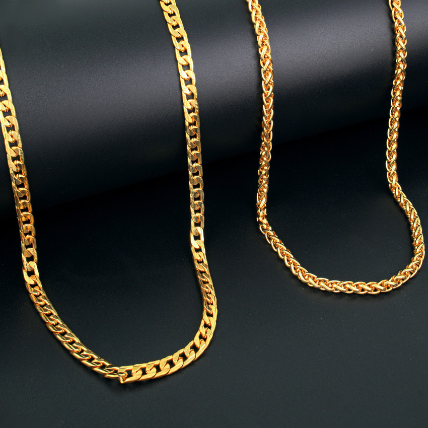 Fashion Frill Pack of 2 Golden Chain For Men Trendy Gold Chain For Boys Most Trending Chain Gold plated Plated Alloy Chain Price in India Buy Fashion Frill Pack of 2 Golden