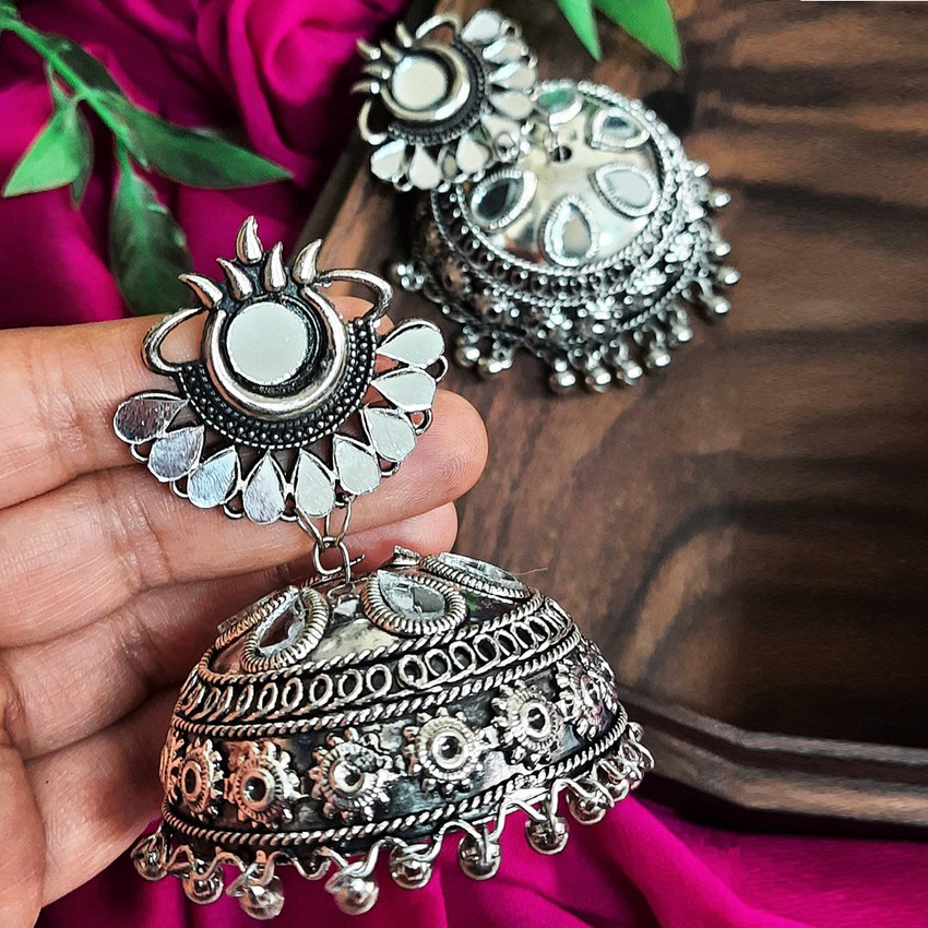 Flipkart Buy Vembley Traditional Oxidized Black Silver Plated Mirror Jhumka Earrings Alloy Jhumki Earring Online at Best Prices in India