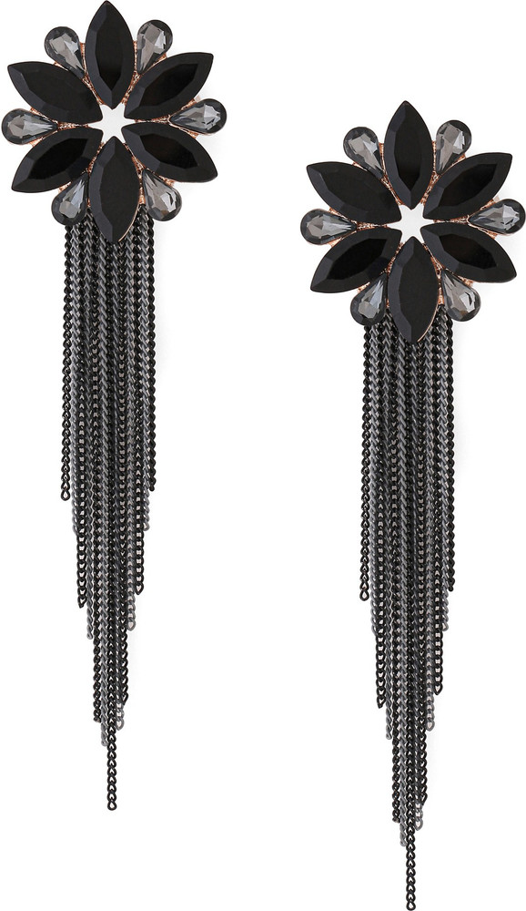 Flipkart Buy YELLOW CHIMES Earrings for Women Floral Shaped Crystal Black Long Chain Dangler Earrings Crystal Brass Drops Danglers Online at Best Prices in India