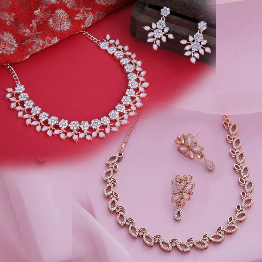 brado jewellery Brass Silver Gold plated Pink Jewellery Set Price in India Buy brado jewellery Brass Silver Gold plated Pink Jewellery Set Online at Best Prices in India Flipkart