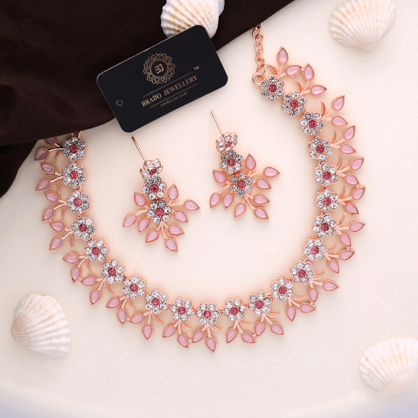 brado jewellery Brass Silver Gold plated Pink Jewellery Set Price in India Buy brado jewellery Brass Silver Gold plated Pink Jewellery Set Online at Best Prices in India Flipkart