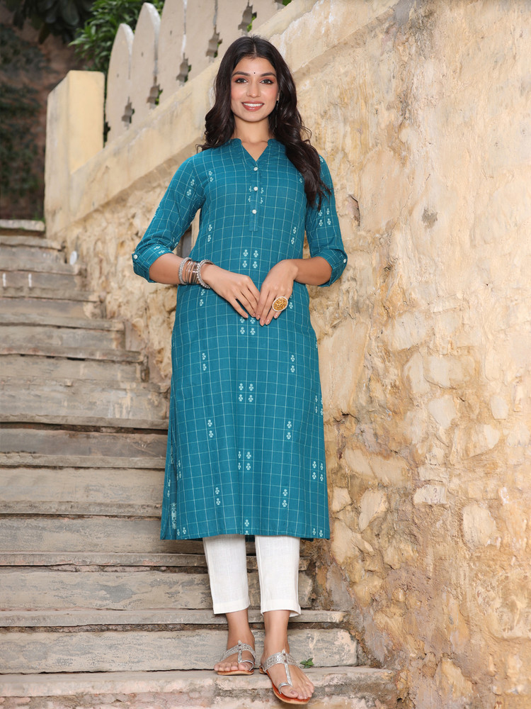 Jaipur Kurti Women Checkered Straight Kurta