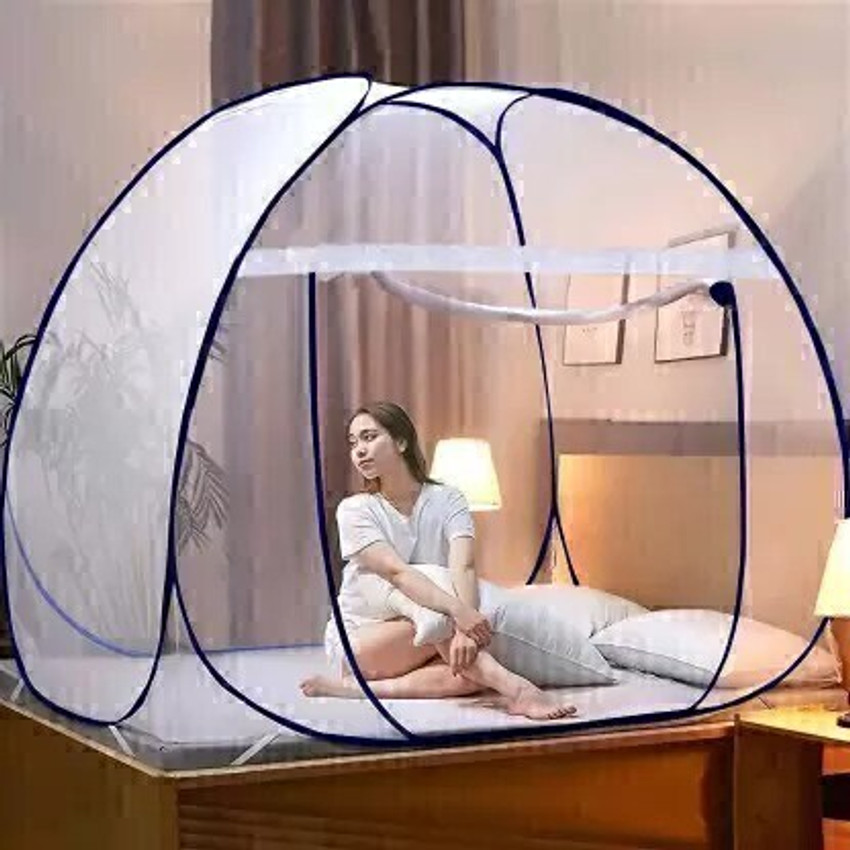 Privine Polyester Adults Washable Mosquito Net Polyester Foldable King Size Bed Double Bed Queen Size Bed with Free Saviours Suitable for 6ft x 6ft to 6.9ft x 6.9ft White Mosquito Net Price in India