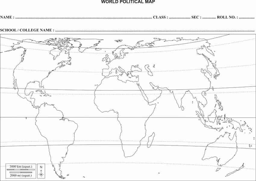 Blank Political Map Of World A4 Size English Laminated Paper India