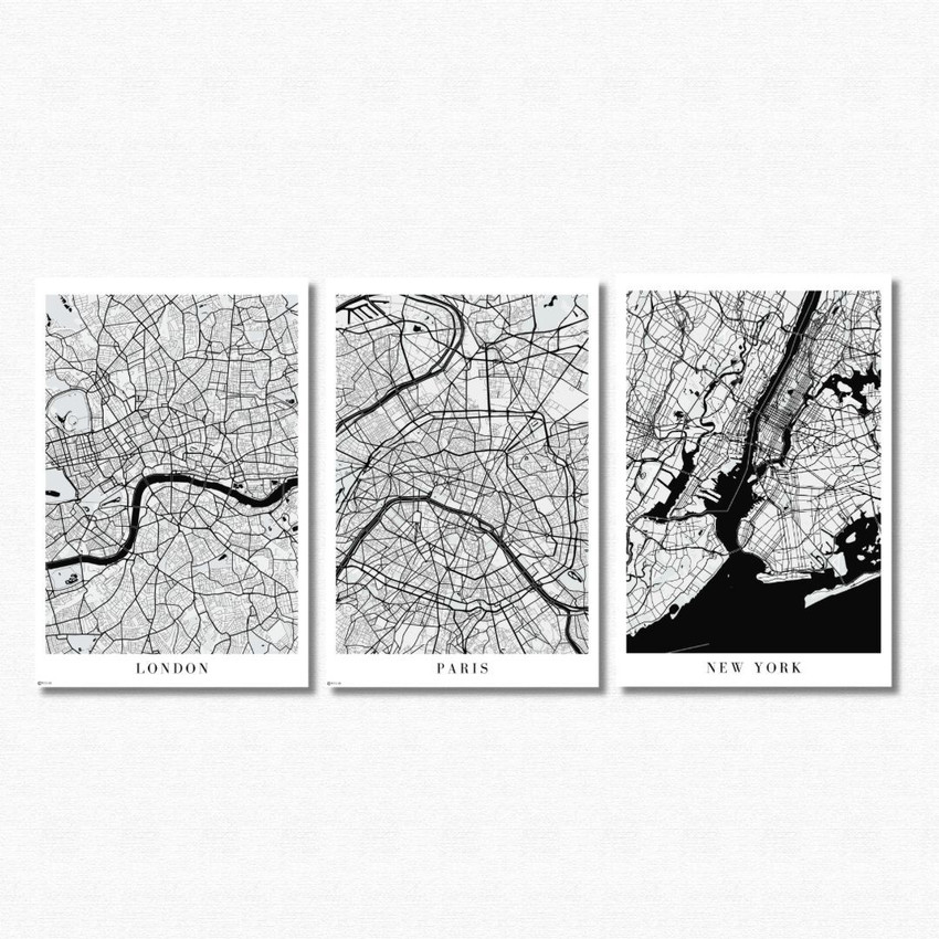 London Paris New York Poster London, Paris And New York Travel Print