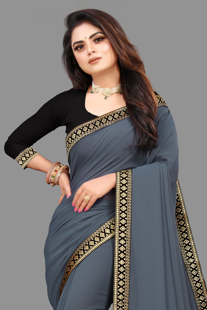 Plain Black Chiffon Sarees