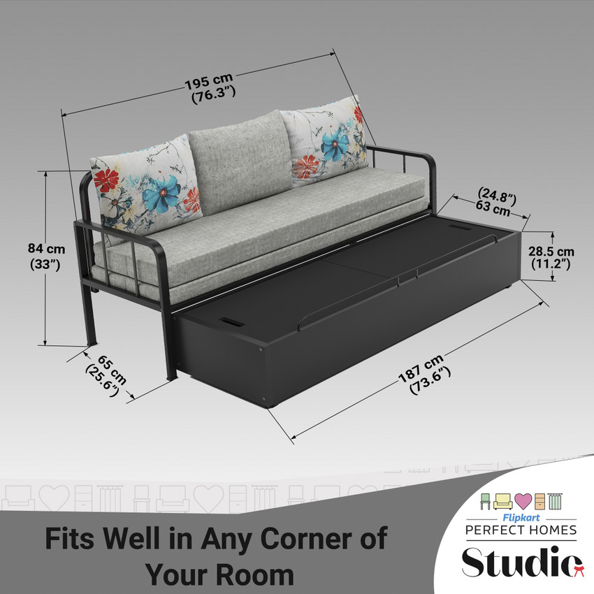 Flipkart Perfect Homes Studio With Storage 3 Seater Double Metal Pull Out Sofa Cum Bed