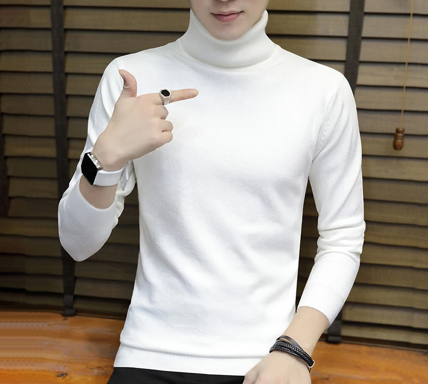 BLIVE Solid Men High Neck White T Shirt