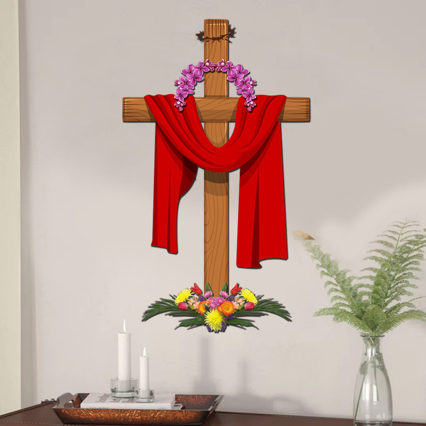 Jesus Cross With Red Cloth Wooden Cross Red Cloth Wrapped Around Stock