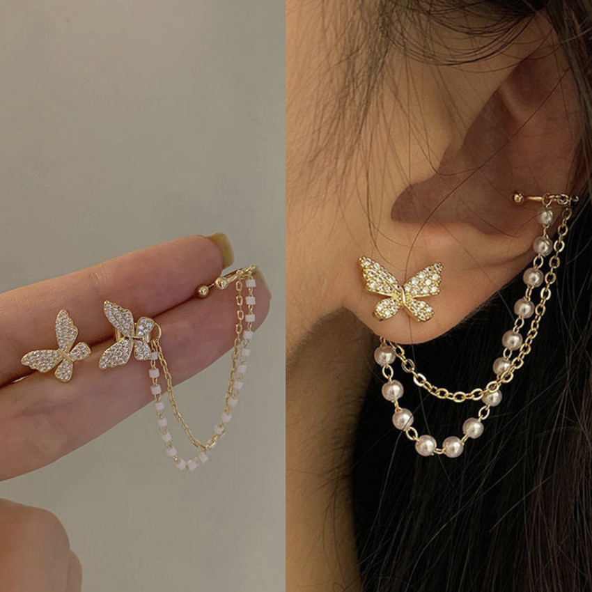 Flipkart Buy Exotique Butterfly Earrings with Ear Cuffs and Chain for Women and for Girls Alloy Cuff Earring Online at Best Prices in India